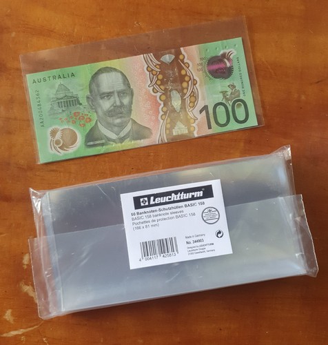 Pack 50 - Lighthouse Basic 158 Banknote Archive Sleeves + free sample ...