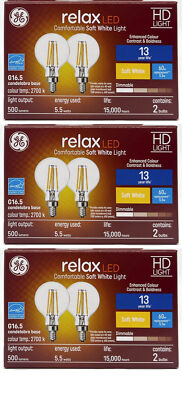 (6 bulbs) GE relax LED G16.5 Light Bulb, 5.5 watts, 500 lumens, Soft ...