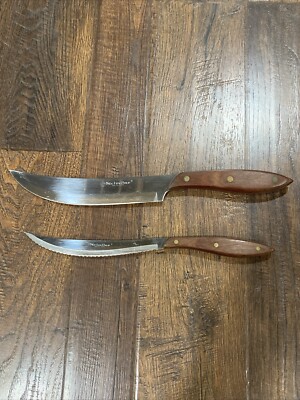 Vtg Scimitar Cutlery Chefs Knife & Serrated Wood Handle Full Tang 7 ...