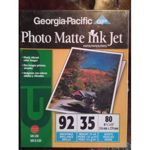 PHOTO PRINTER PAPER GEORGIA PACIFIC MATTE INK JET 80 SHEETS NIB 8.5"X11 ...