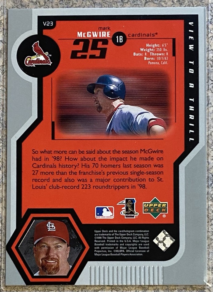 1999 Upper Deck “View To A Thrill” Mark McGwire #V23 | eBay