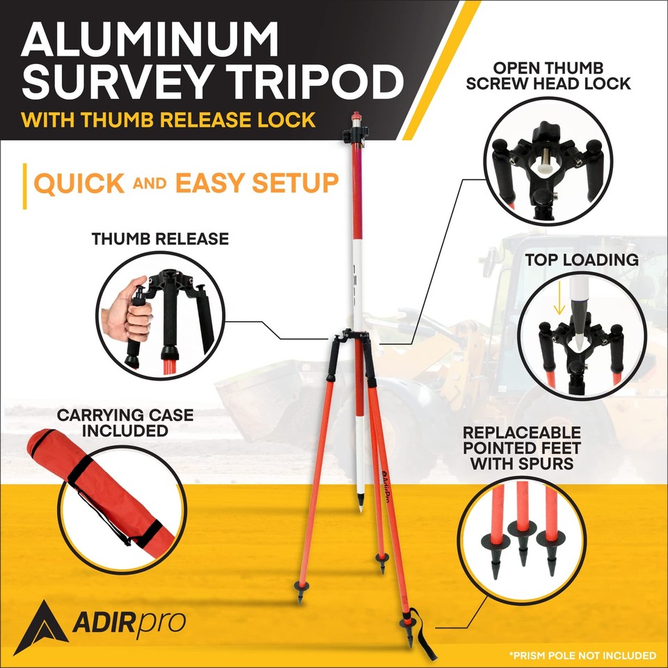 Adirpro Prism Pole Tripod - Aluminum Range Pole Tripod - Use for Survey ...