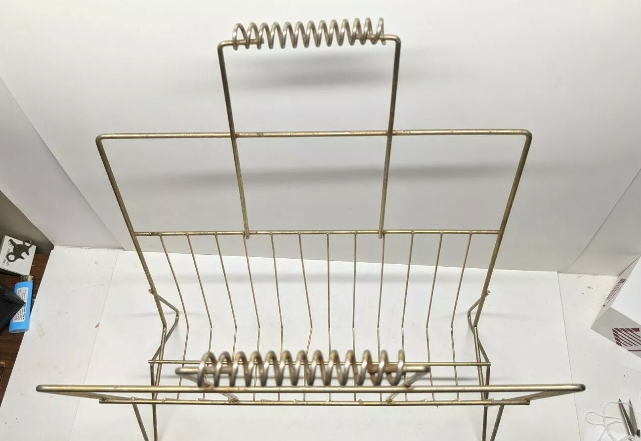 Vintage Mid Century Metal Wire Rack Record LP Album Stand Holder Atomic ...