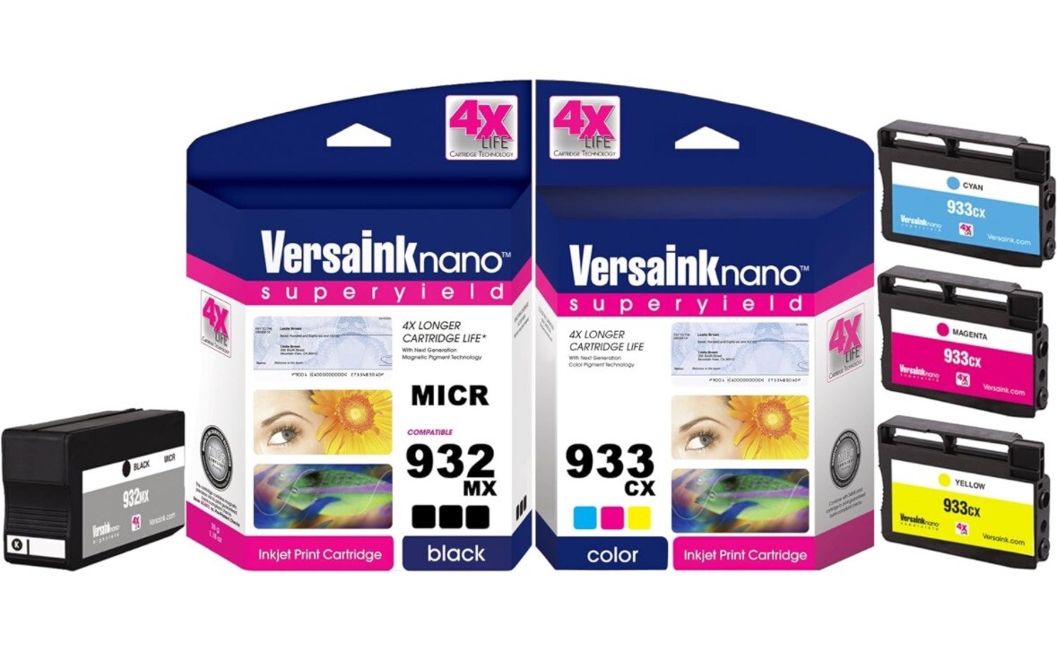 VersaInk-nano HP 932 MX Black MICR Ink & 933 CX Color Cartridge For ...