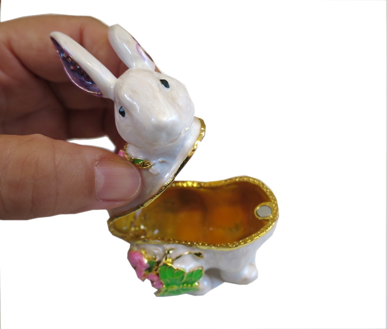 Bejeweled "White Rabbit Bunny " Hinged Metal Enameled Rhinestone ...