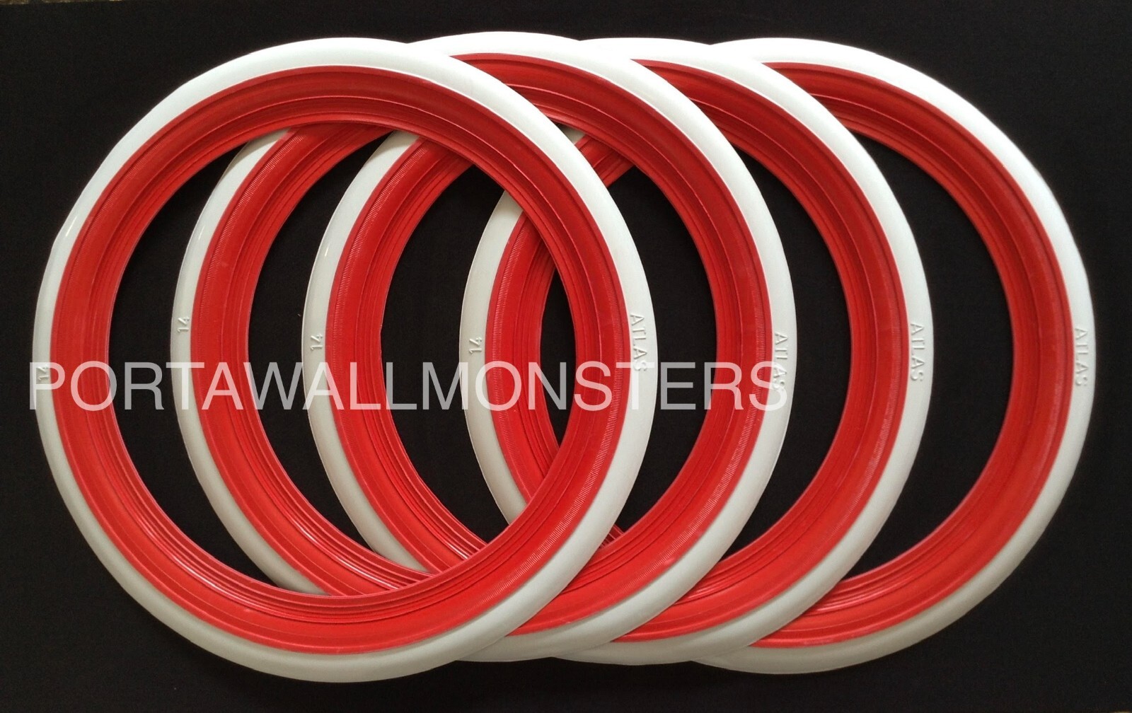 ATLAS 4 New! 16" Red White wall Tire insert Trim Set hot rod rat rod ...