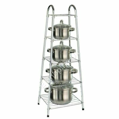 Chrome Pan Stand 5 Tier Kitchen Pot Saucepan Storage Organiser Unit ...