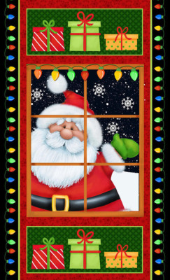 Christmas Santa Window Snow Jolly St Nick Cotton Fabric Henry Glass 24 ...