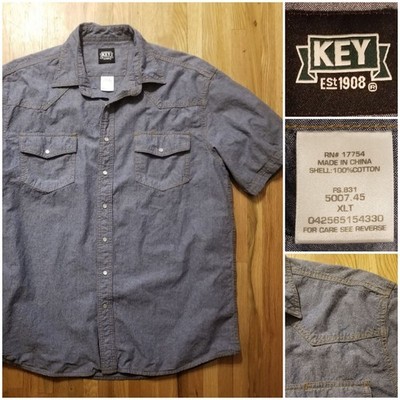 Men's KEY Shirt XLT Tall Blue Chambray Cotton Pearl Snap Western SS ...