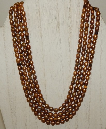 4-Strand Brown Bronze Cultured Pearl Necklace with 925 Sterling Silver ...