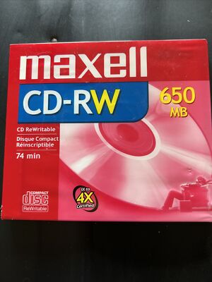 MAXELL CD-RW MEDIA 650 MB 74 MIN 1X TO 4X CERTIFIED Compact Disc ...