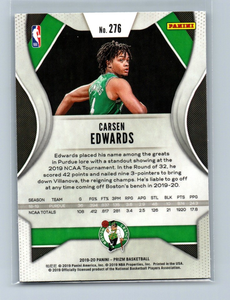 2019-20 Panini NBA Prizm Base Card RC Carson Edwards Boston Celtics ...