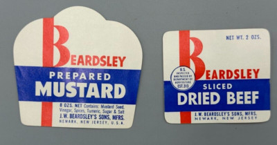 2 c 1950 Beardsley MUSTARD & DRIED BEEF Advertising LABEL Vintage ...
