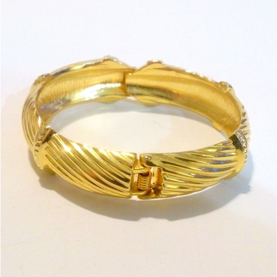 Gold Tone Hinged Statement Bangle Bracelet | eBay