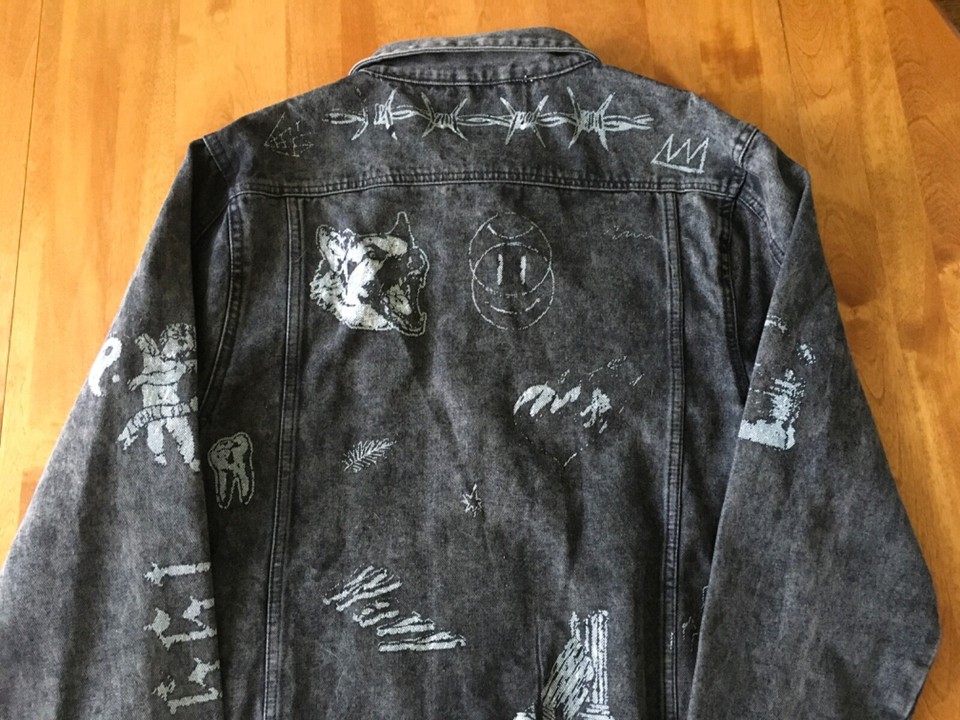 Brooklyn Cloth Black Jean Jacket. No Luck. Scribble/Doodle. Large | eBay