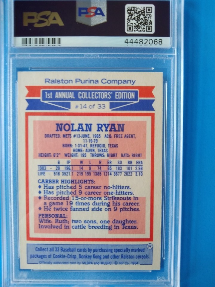 1984 Ralston Purina Hand Cut Nolan Ryan #14 (HOF) PSA 7 NM | eBay