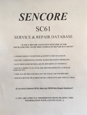 SENCORE SC61 (SERVICE & REPAIR DATABASE) Symptoms&Cures, Precise Repair ...