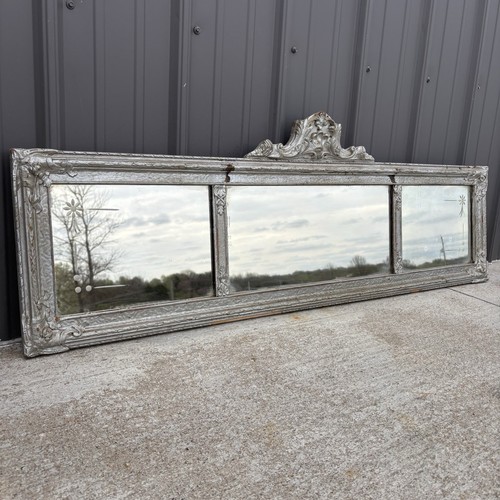 Antique 3 Tri Panel Etched Glass Mirror Ornate Wood Gesso Frame 48x17 ...
