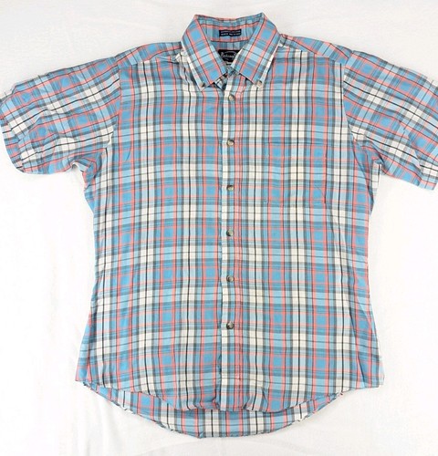 BOTANY 500 Vtg 80s 90s Light Blue Plaid Short Sleeve Btn SHIRT Men's M ...