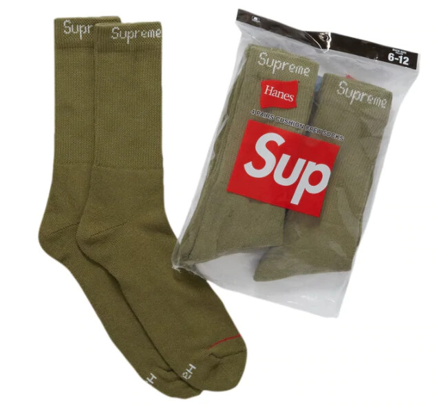 Supreme x Hanes Crew Socks 4 Pack Black/Olive/Pink/Red/White - One Size ...