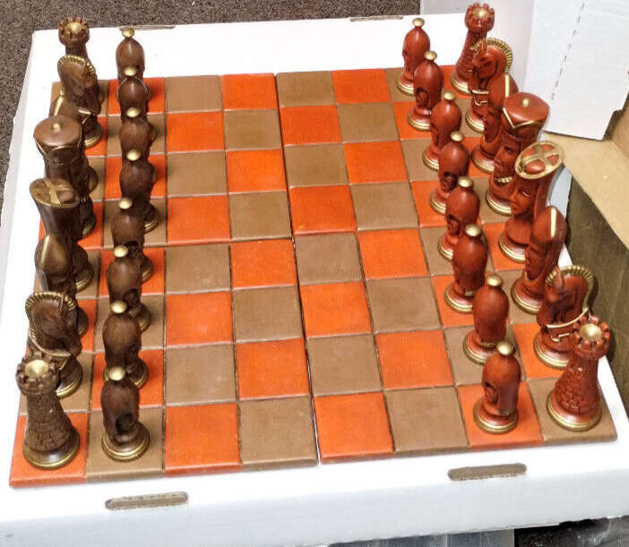 Duncan Mold Mid Century Hand Painted Ceramic Medieval Chess Set 32p ...