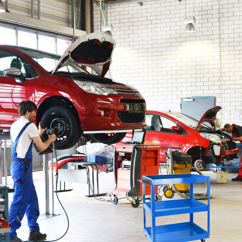 Heavy-Duty 3-Tier Tool Trolley Storage Cart for Garage Workshop Durable ...