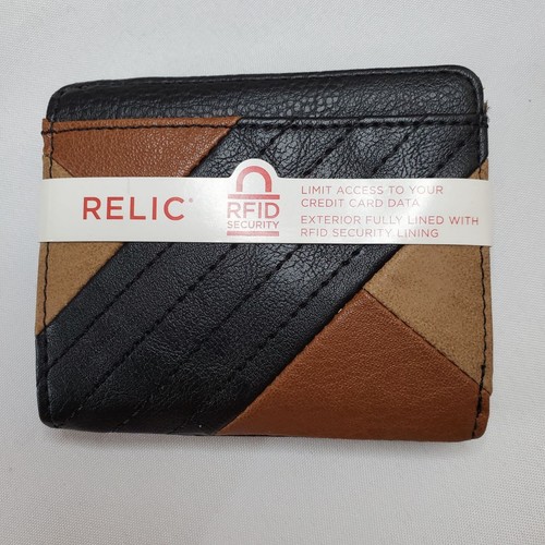 Relic Mens Bifold Wallet Card Holder Black & Brown Leather RFID ...