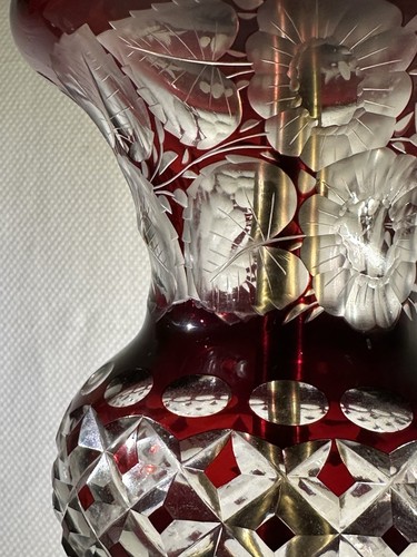 Antique Bohemian Cut To Clear Ruby Table Lamp Works 12” x 5” | eBay