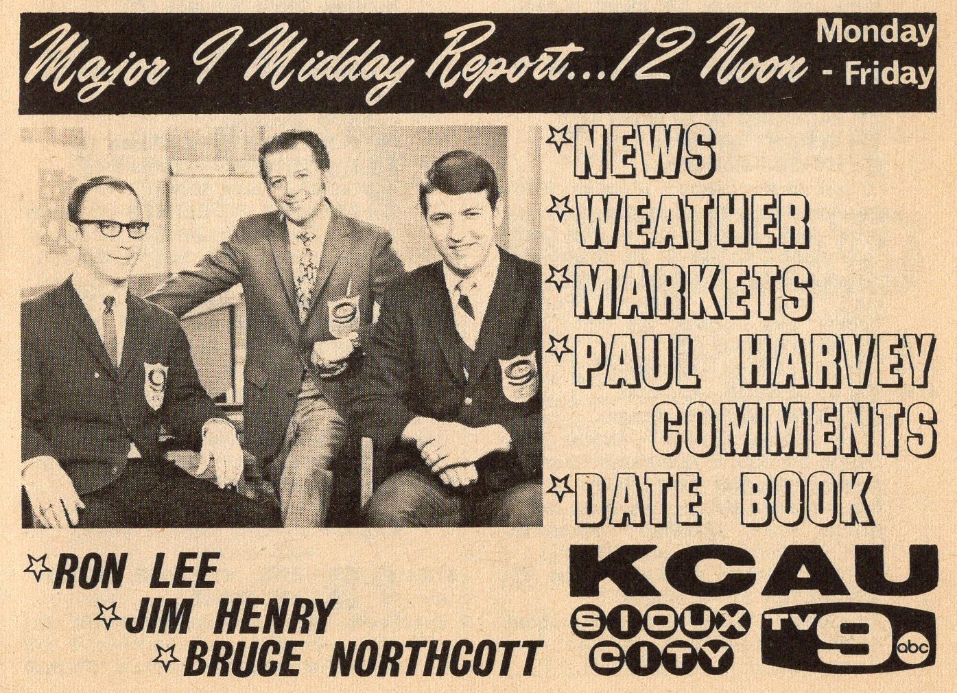 1969 KCAU TV NEWS AD ~ BRUCE NORTHCOTT RON LEE JIM HENRY SIOUX CITY ...