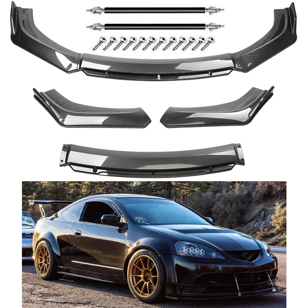 For Acura RSX DC5 02-06 Front Bumper Lip Splitter Spoiler Carbon Fiber ...
