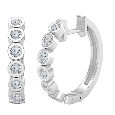 925 Sterling Silver Round Simulated Diamonds Bezel Set Hoop Earrings ...