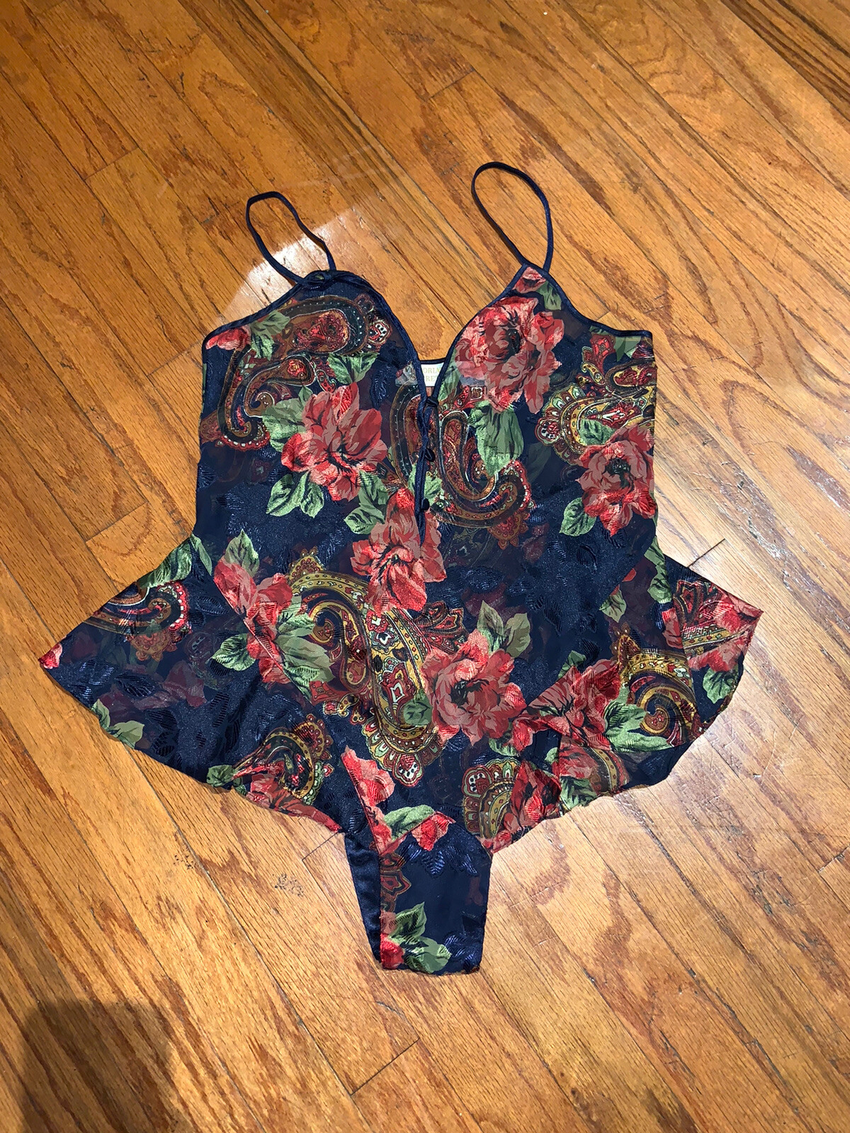 Vintage Victoria’s Secret Sheer Blue Floral Teddy Bod… - Gem