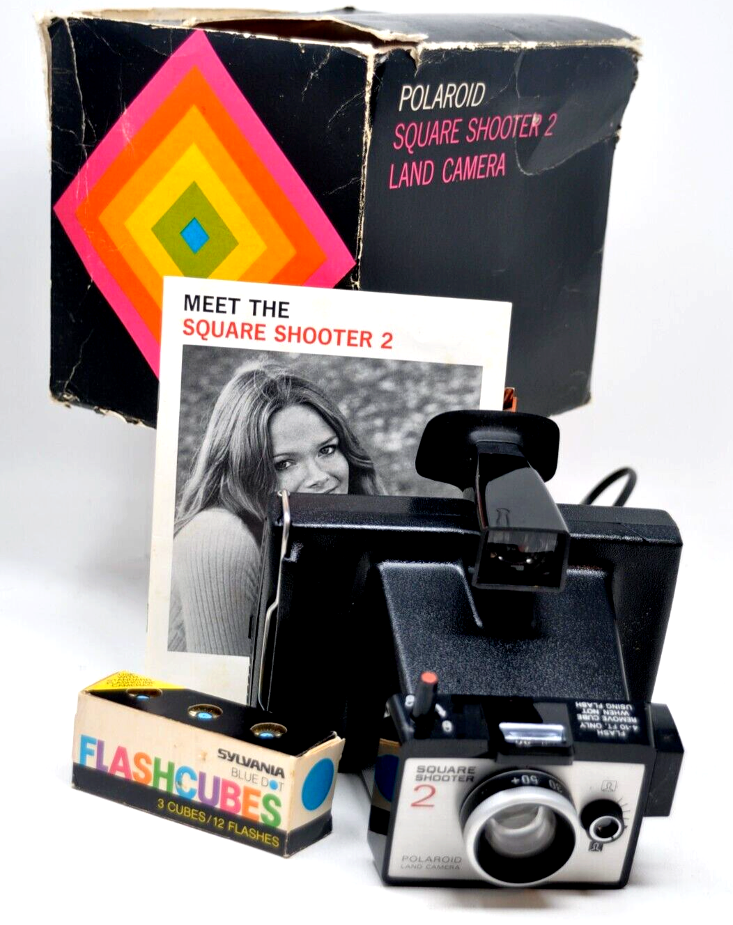Vintage 1970s Polaroid Square Shooter 2 Land Camera Flash Cubes Manual ...