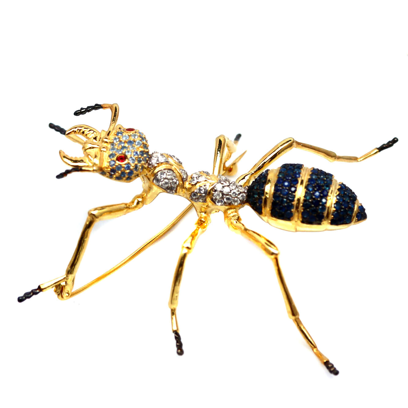 Gemstone Heated Blue Sapphire, Garnet & Zircon Ant Brooch 925 Sterling ...