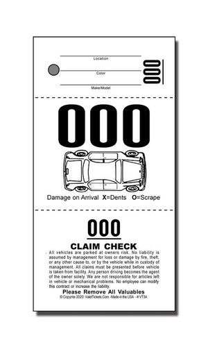 3 Part Valet Parking Tickets (10000 Tickets) on 110lb Card Stock with ...