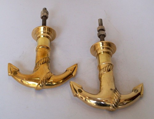 Designer brass anchor style head door handle set of 2 piece with nuts ...