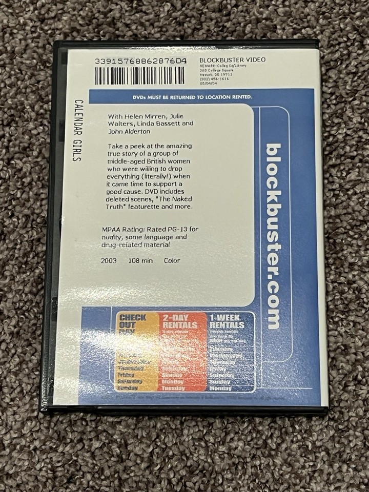 Calendar Girls - Blockbuster Video 1-week Rental DVD Case With Movie ...