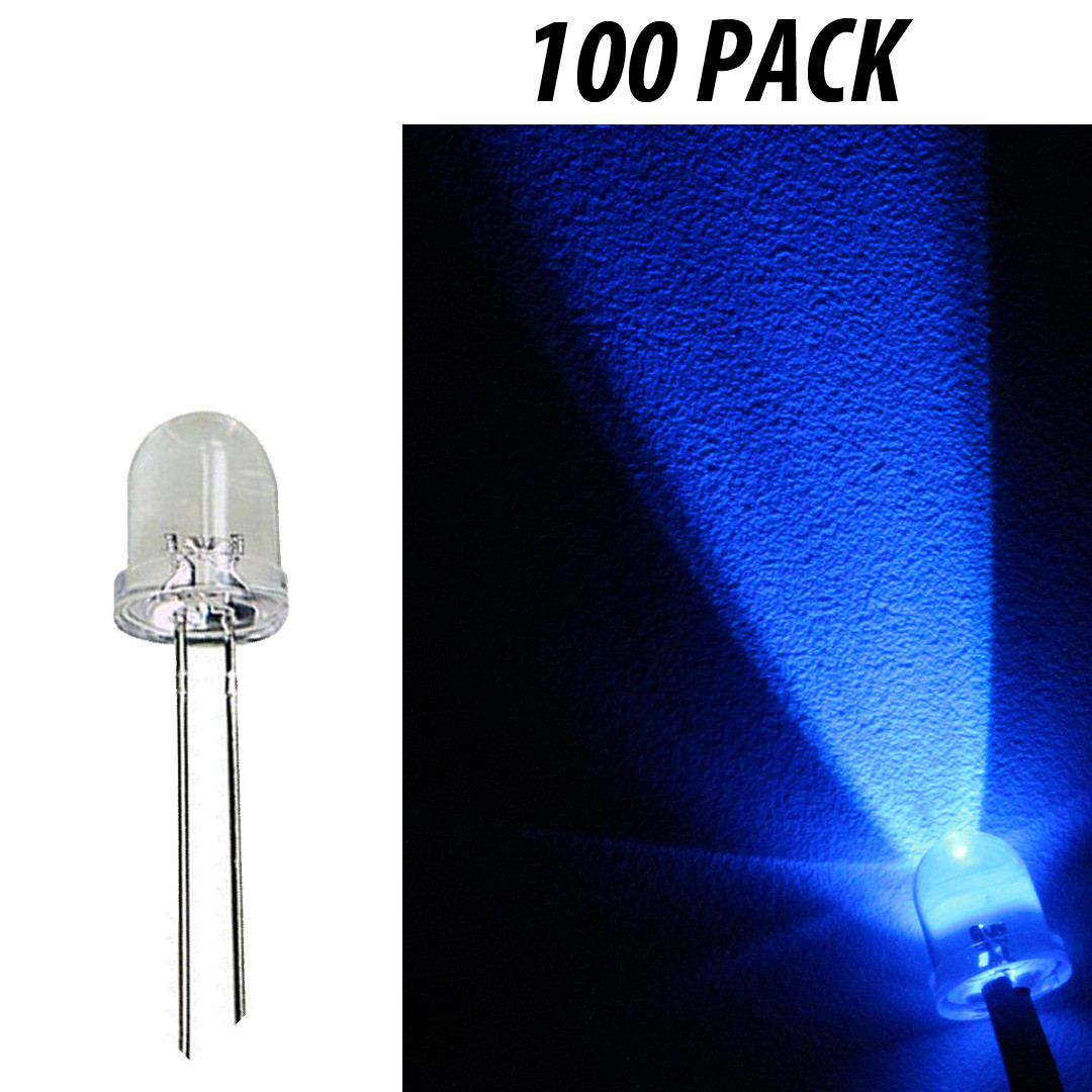 8mm LED Light Emitting Diodes Clear Component Blue Lights 100 Pack | eBay