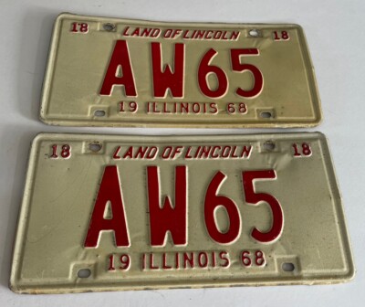 Vintage Matching Pair 1968 Illinois License Plates - AW 65 | eBay