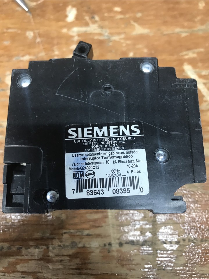 Q22020CT2 Siemens 4 Pole 20-20A 2 20A 2P 120/240V Quadraplex Circuit ...