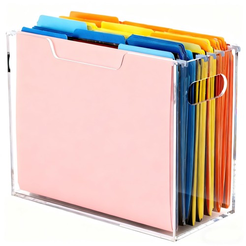 Acrylic File Organizer Box with Handles, Portable Letter Size Hanging ...