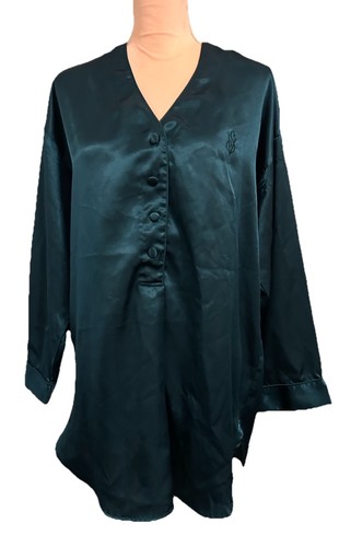 Vtg Victoria's Secret M/L Green Satin Mini Dress Night Gown Pajama ...