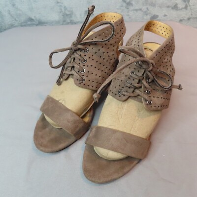 RESTRICTED Oxford Sandals Heels Womens 8.5 Taupe Perforated Lace Up ...