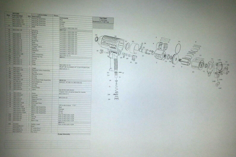 SNAP ON MG1200 OR MG1250 TUNE UP KIT WITH BEARINGS FOR 3/4" DRIVE ...