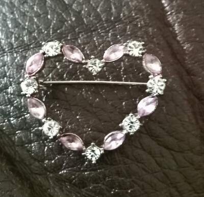 Heart Shaped Silver & Pink Rhinestone Brooch Pin Silver Tone | eBay