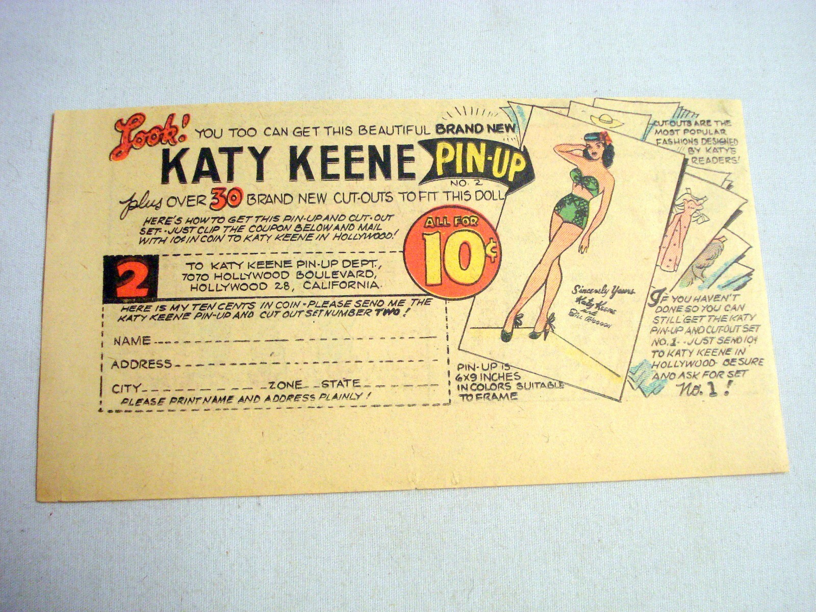1942 Color Mail Order Ad Katy Keene Pin-Up Doll Archie Comics | eBay