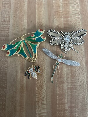 Lot Of 4 Insect Bug AND DragonflyBrooch Pins Costume Jewelry | eBay