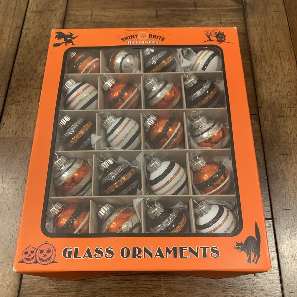 Radko Shiny Brite Halloween Tree Ornaments Stripes Glitter Chrome Lot ...