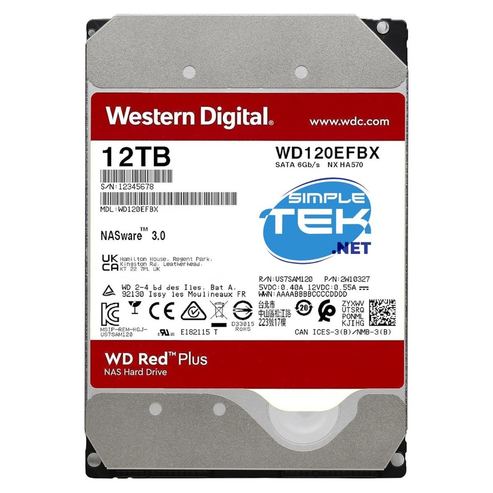 Wd Red Plus 12Tb Hard Disk Hdd 3.5" Sata Disco Rigido 7200 Rpm Cache ...