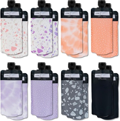 16 PCS Leak Proof Empty Squeeze Pouches, Portable Travel Fluid Colorful ...